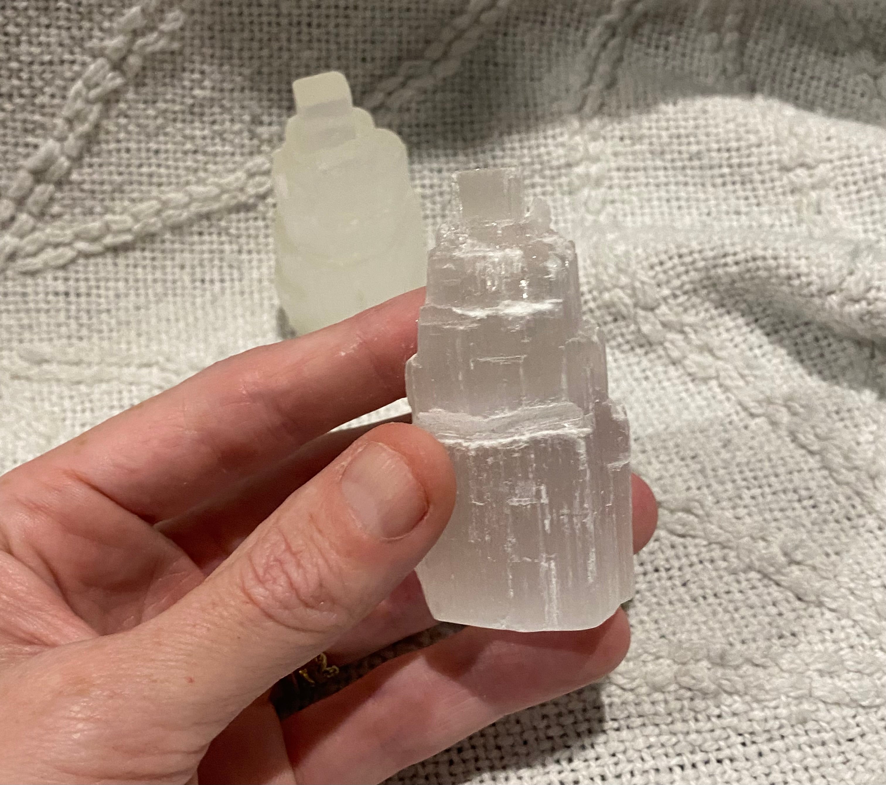 6cm Mini Satin Spar Selenite Tower – Luna Crystal Creations