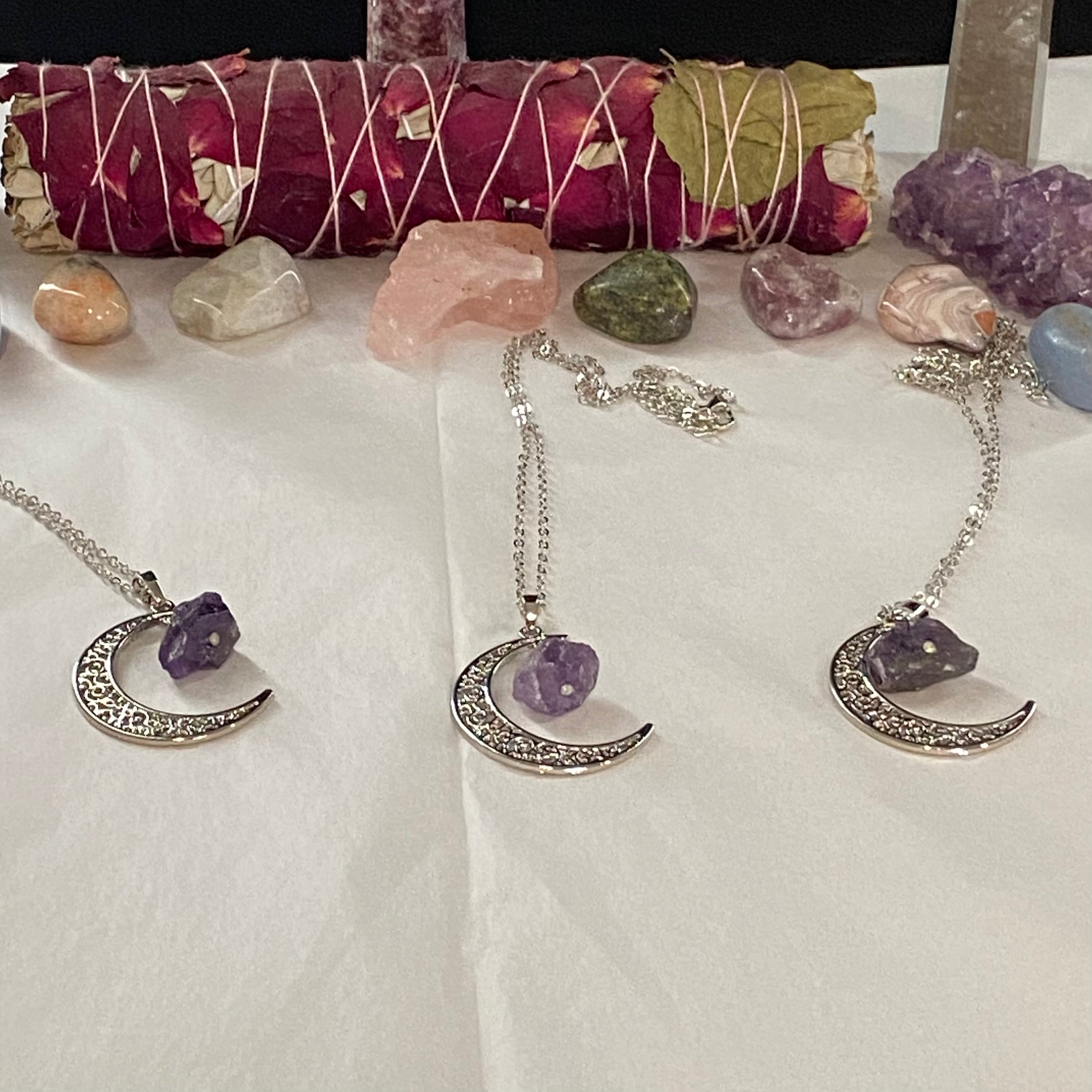 Raw Amethyst Moon Necklace – Luna Crystal Creations